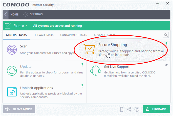Comodo Internet Security Configure Secure Shopping, Online Protection, Comodo